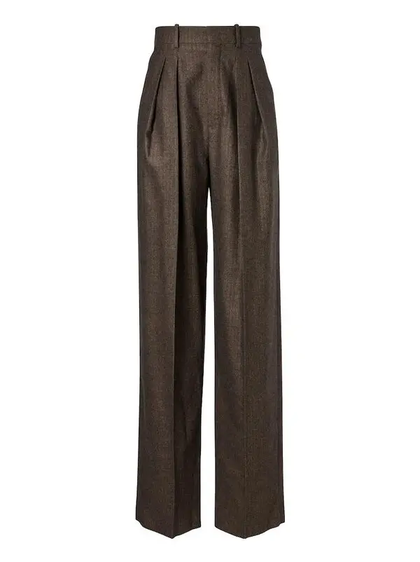 Saint Laurent Herringbone Wool Wide-leg Pants - Brown