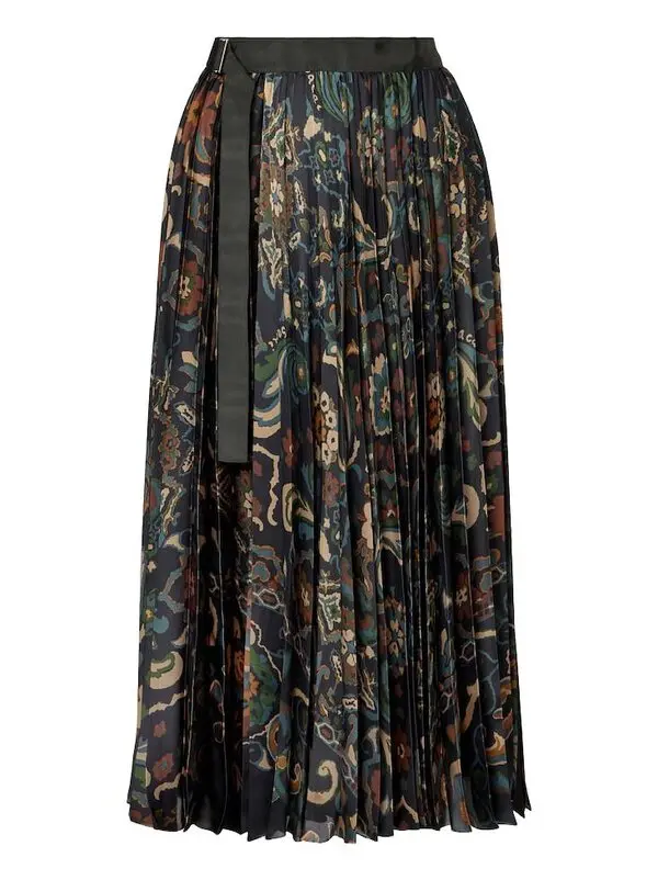 Sacai Floral Pleated Midi Skirt - Multicoloured