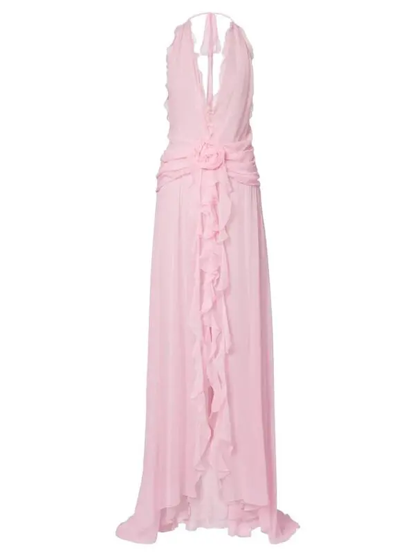 Blumarine Ruffled Silk Georgette Maxi Dress - Pink