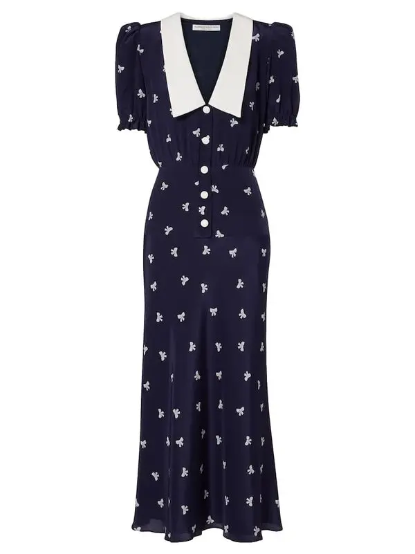Alessandra Rich Printed Silk Midi Dress - Blue