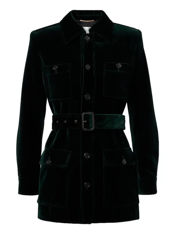 Saint Laurent Saharienne Cotton Velvet Jacket - Green