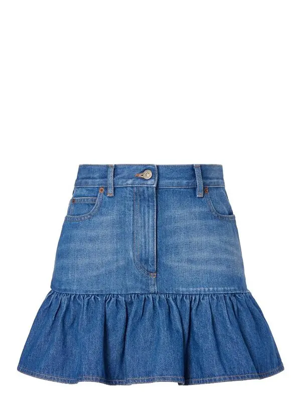 Valentino Garavani Denim Mini Skirt With Ruffle - Blue