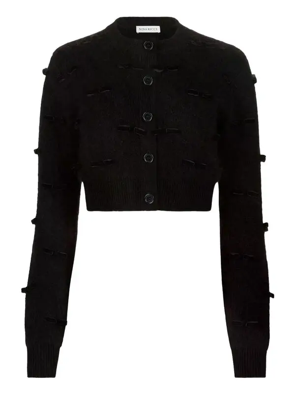 Nina Ricci Bow Embellished Mohair Cardigan - Black