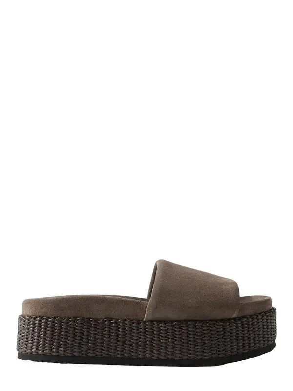 Brunello Cucinelli Suede Platform Espadrille Sandals - Brown