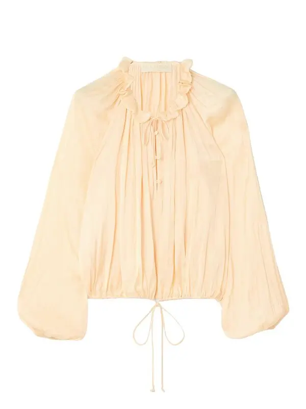 Ulla Johnson Laurette Gathered Washed-satin Blouse - Cream