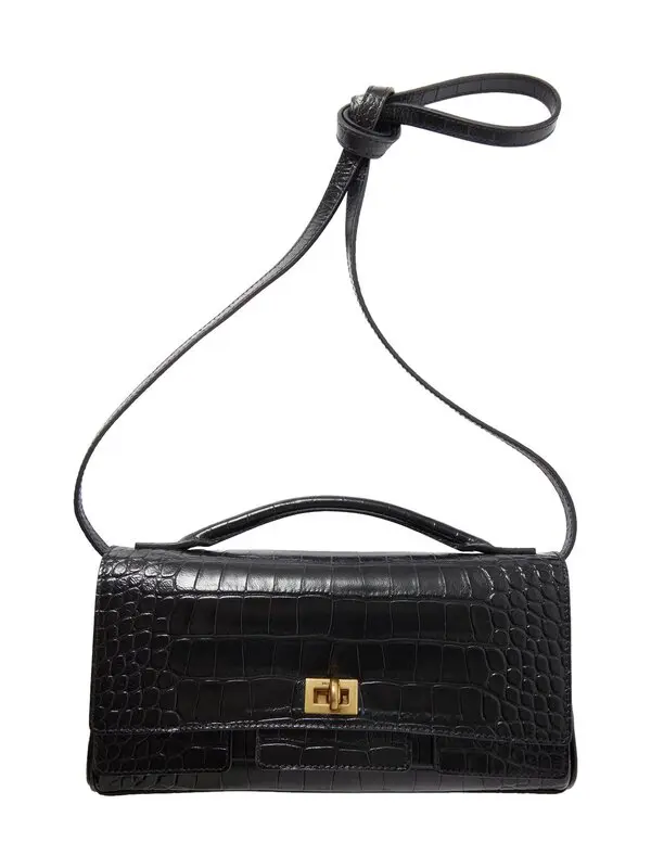 Balenciaga Bel Air Small Croc-effect Leather Clutch - Black