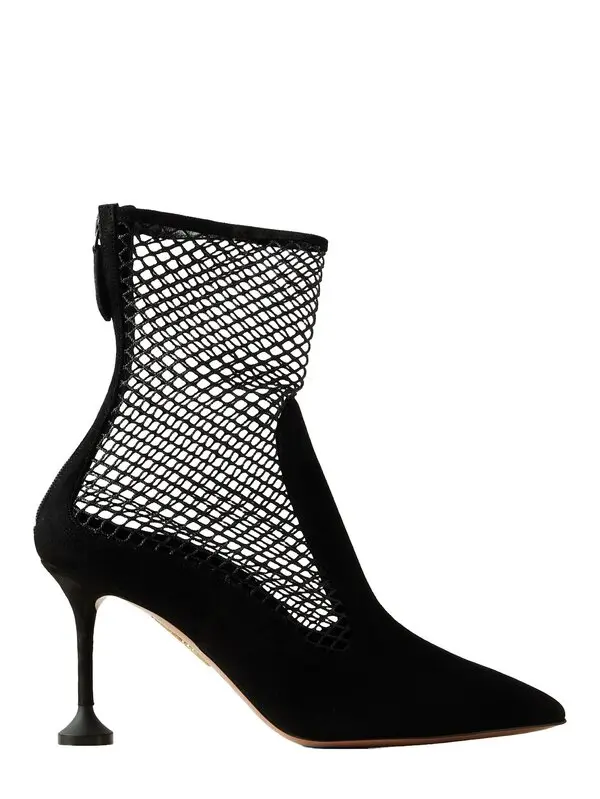 AQUAZZURA Dawn 85 Fishnet-trimmed Ankle Boots - Black