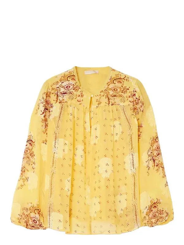 Ulla Johnson Aster Picot-trimmed Printed Silk-blend Crepon Blouse - Yellow