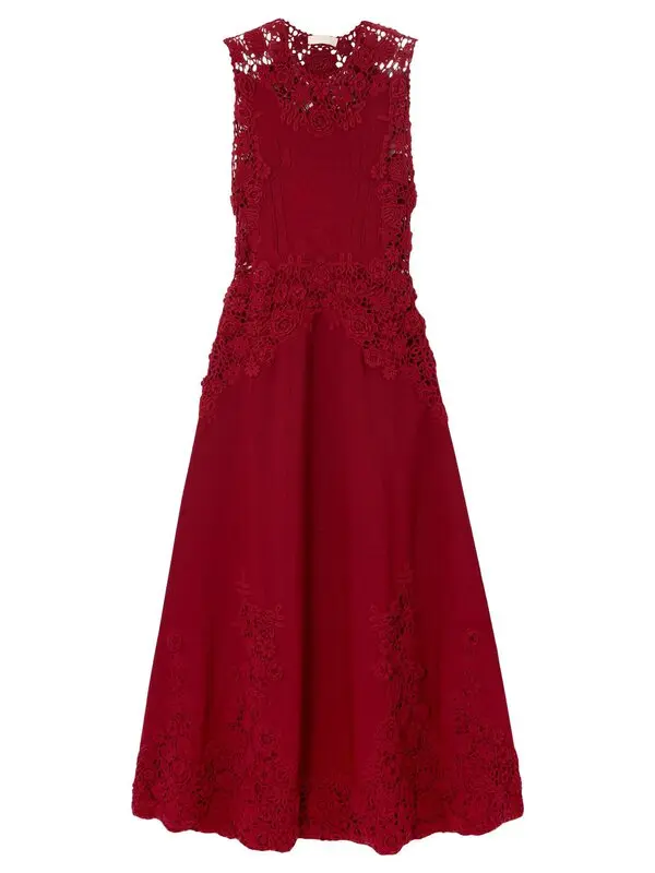 Ulla Johnson Genoveva Crocheted Lace-trimmed Midi Dress - Burgundy