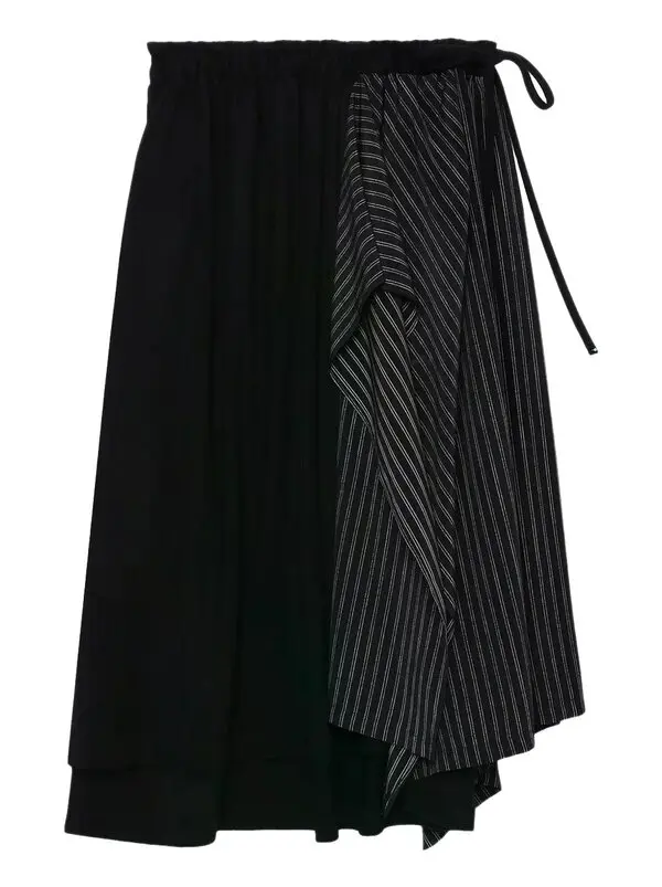 Y’s Panelled Pinstripe Midi Skirt - Black