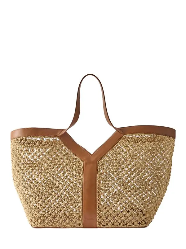 Saint Laurent Leather-trimmed Woven Raffia Tote - Brown