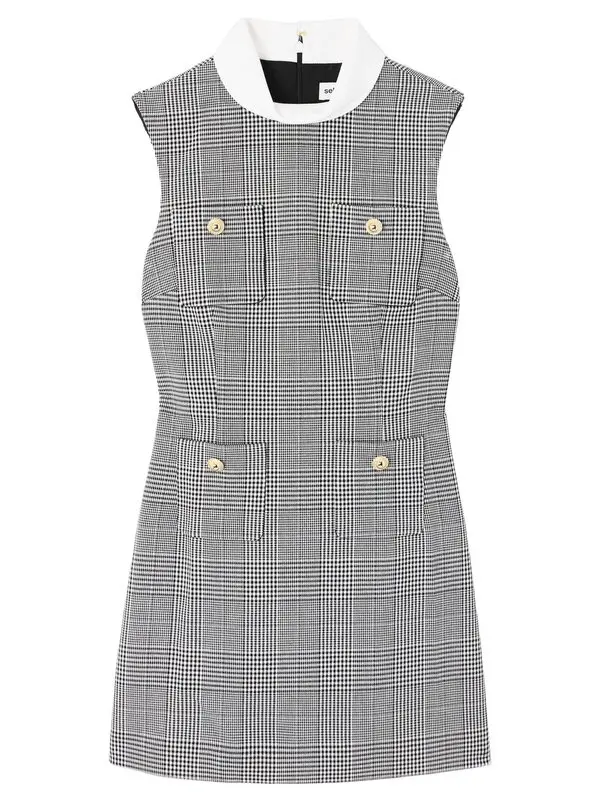 SELF-PORTRAIT Prince Of Wales Checked Tweed Mini Dress - Black