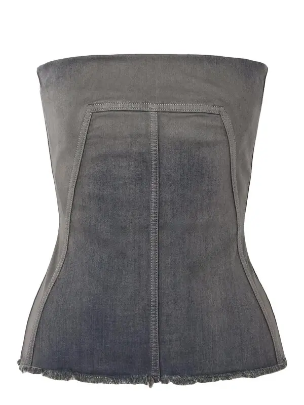 Rick Owens Strapless Frayed Denim Top - Gray