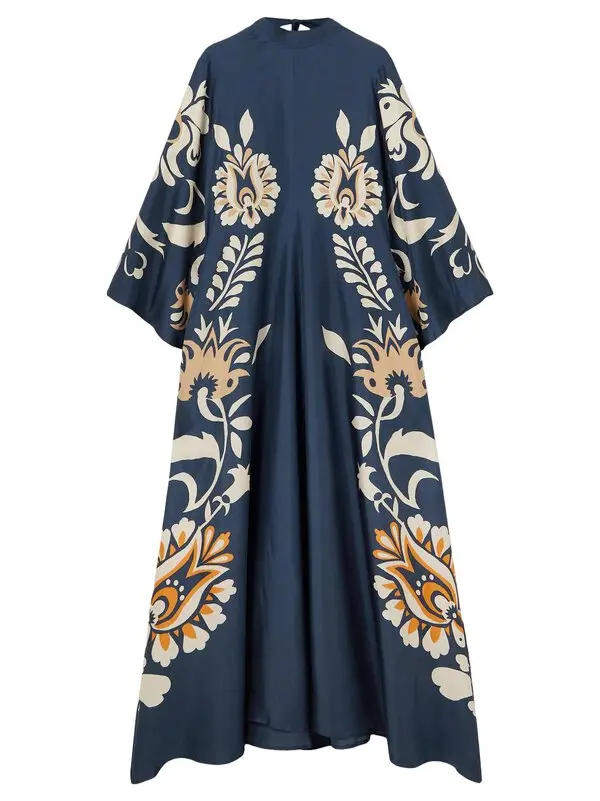 La DoubleJ Scarf-detailed Printed Silk-twill Maxi Dress - Blue