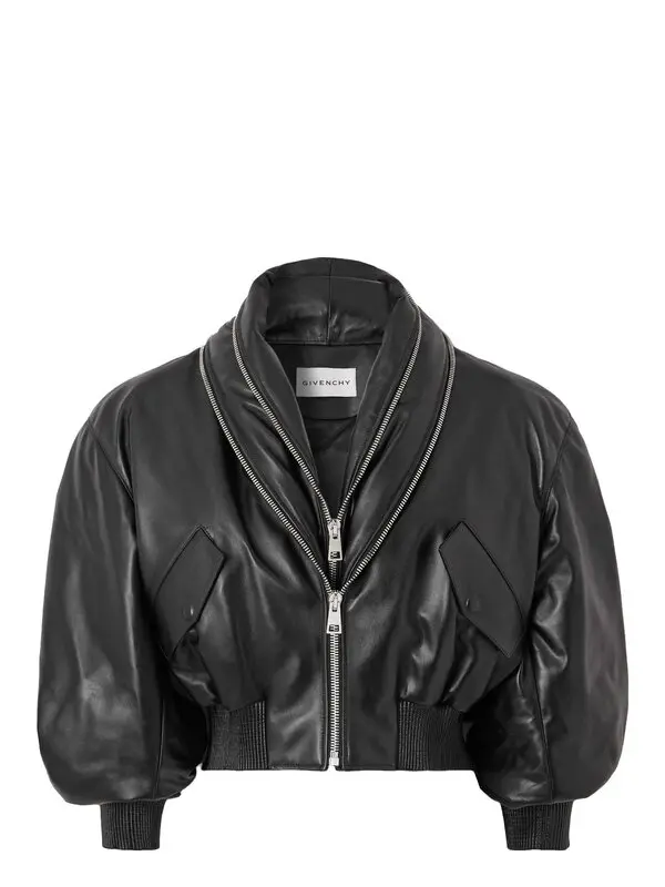 Givenchy Cropped Layered Leather Bomber Jacket - Black