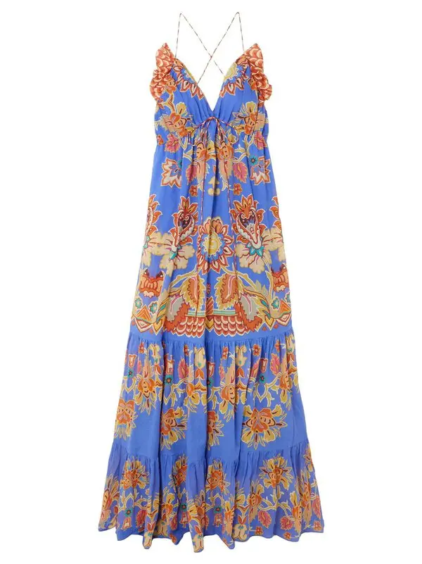 Etro Ruffled Tiered Printed Maxi Dress - Blue