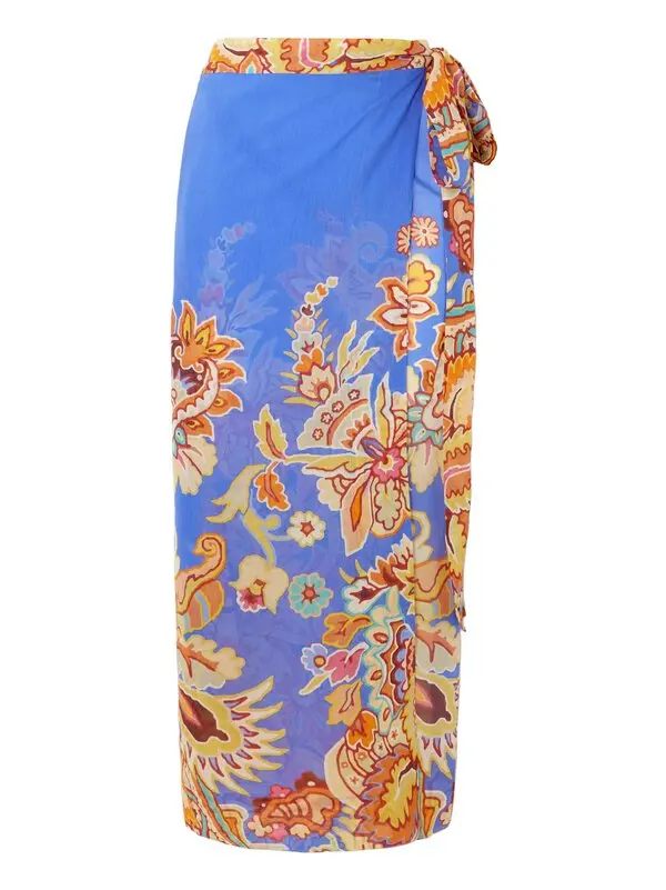 Etro Printed Cotton And Silk-blend Voile Pareo - Blue