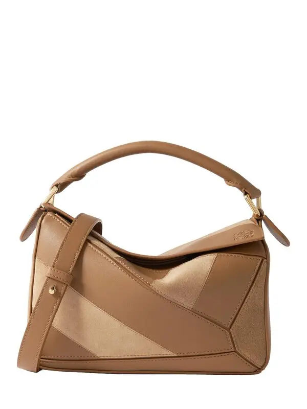 Loewe Puzzle Small Leather And Suede Shoulder Bag - Brown