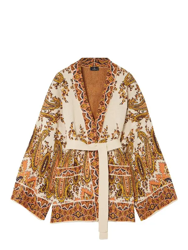 Etro Belted Intarsia Cotton-blend Cardigan - Neutrals