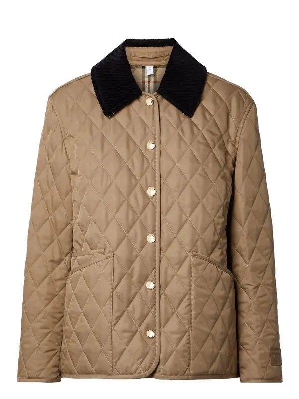 Burberry Quilted Shell Jacket With Corduroy Trim - Brown