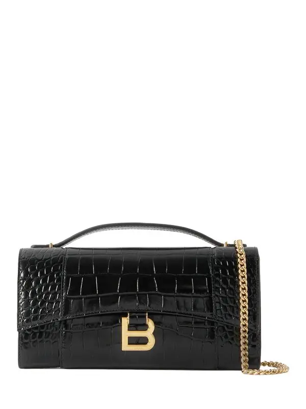 Balenciaga Hourglass Croc-effect Shoulder Bag - Black