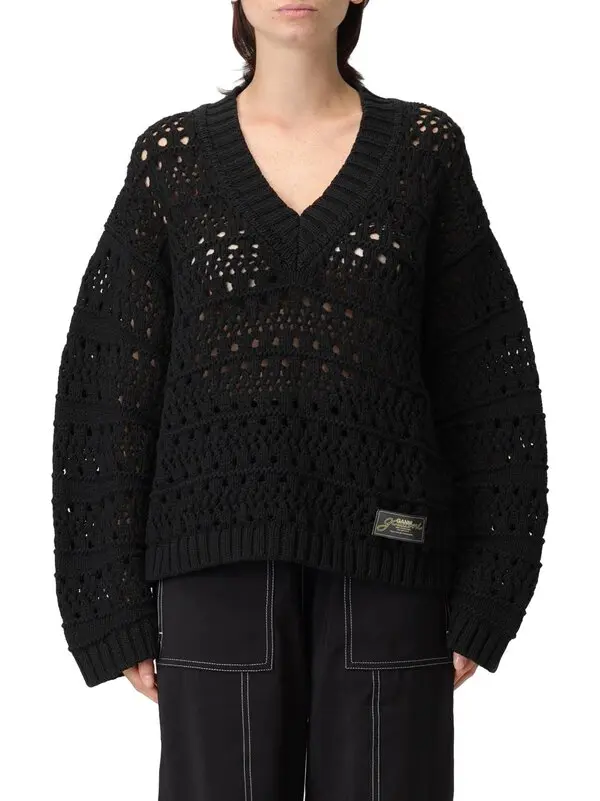 GANNI Crochet V-neck Sweater - Black