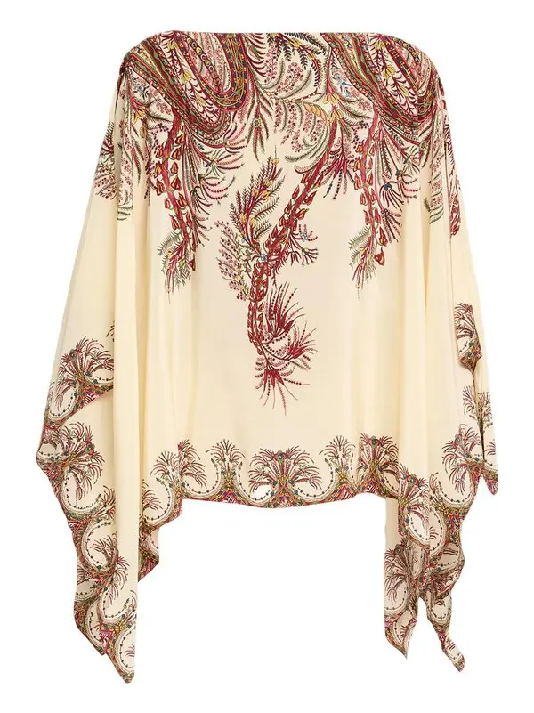 Etro Printed Silk Poncho - Cream