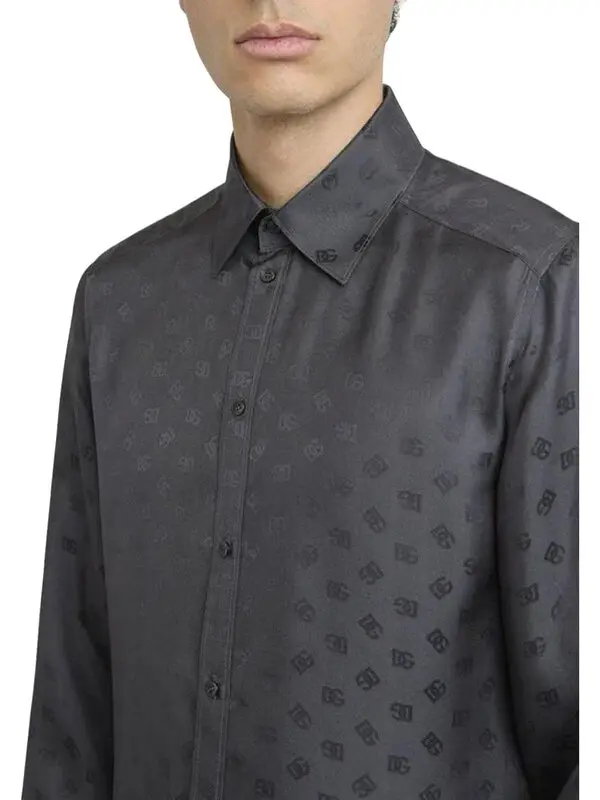 Dolce & Gabbana Apos;s Silk Jacquard Logo Martini-fit Sport Shirt - Dkgray