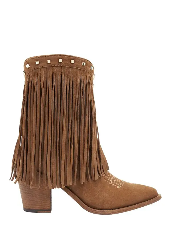 Partlow Hallee Suede Fringe Western Booties - Brown