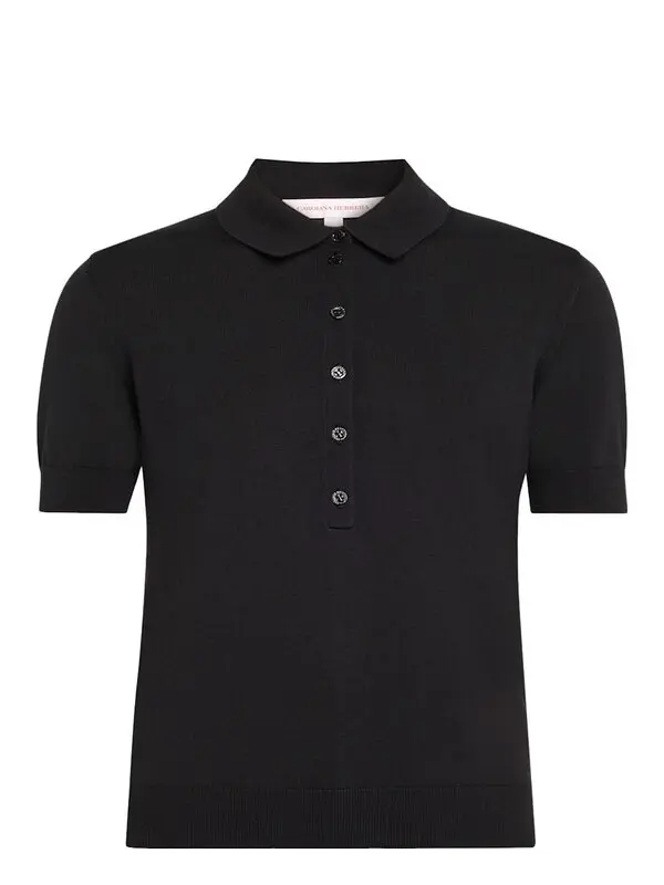 Carolina Herrera Short-sleeve Silk-blend Polo Shirt - Black