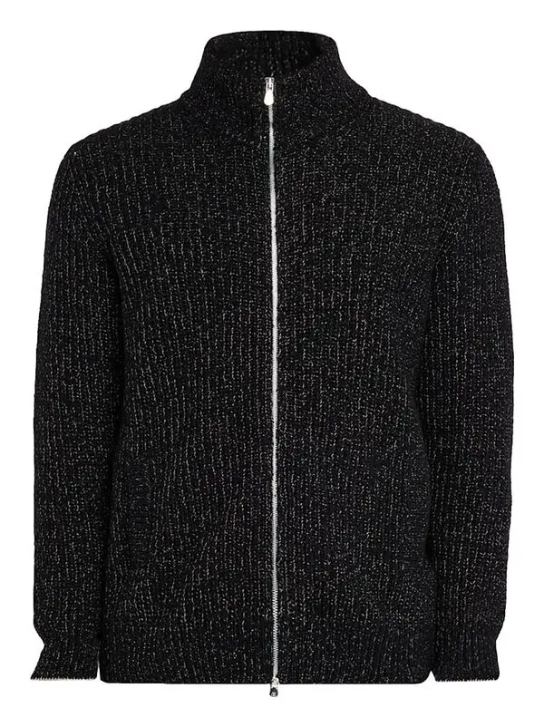 Brunello Cucinelli Wool, Silk, And Cashmere Full-zip Sweater - Black And Bark