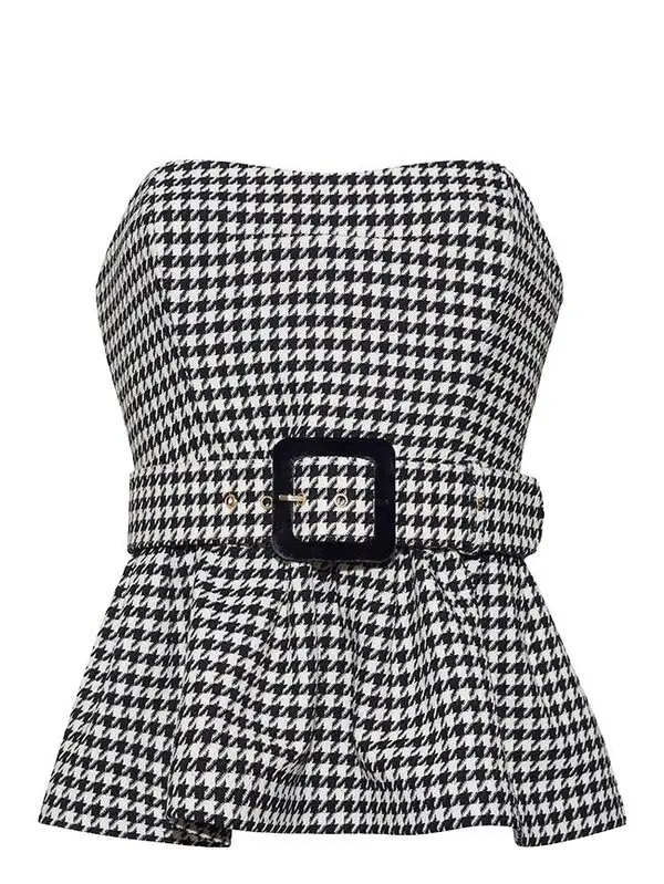 Cara Cara Tilda Peplum Top - Houndstooth Black White