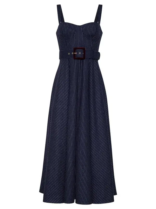 Cara Cara Calypso Fit-and-flare Midi Dress - Navy Chalk Stripe