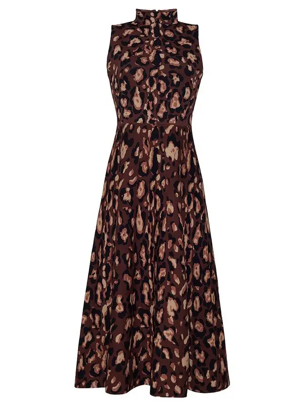 Cara Cara Brice Flared Midi Dress - Painted Animal Brown