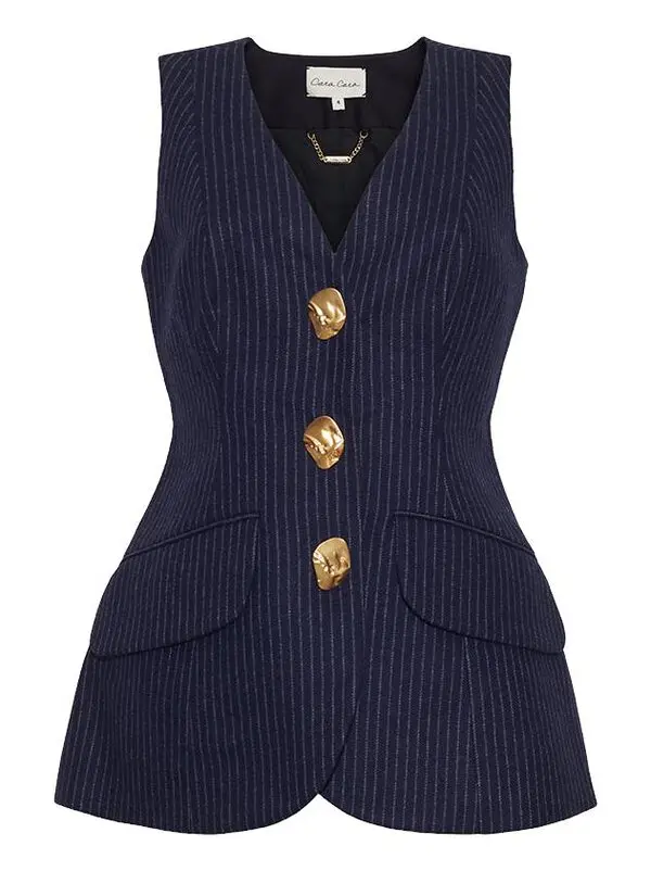 Cara Cara Pinstriped Vest - Navy Chalk Stripe