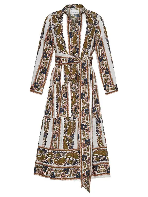 Cara Cara Lolita Printed Midi Shirtdress - Paisley Trail Ivory