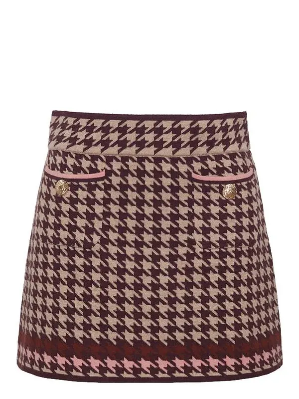 Cara Cara Lynne Mini Skirt - Houndstooth Multi Taupe