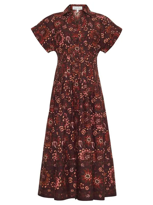 Cara Cara Nash Midi Shirt Dress - Batik Vine Wine