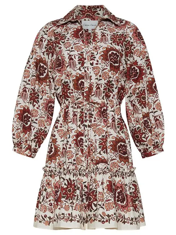 Cara Cara Robin Printed Mini Dress - Batik Vine Ivory