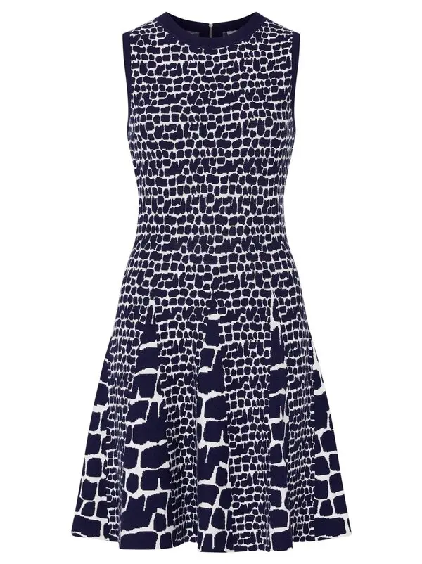 MILLY Tile Wave Jacquard Knit Mini Dress - Navy/ecru
