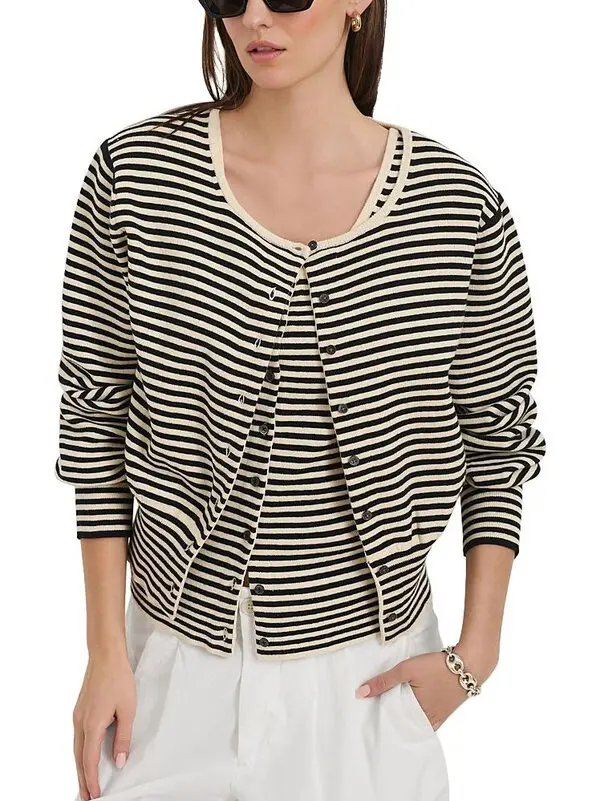 ALEX MILL Striped Louisa Cardigan - Cream/black