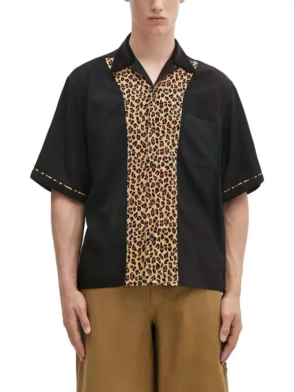 WACKO MARIA Leopard-print Panel Shirt - Black