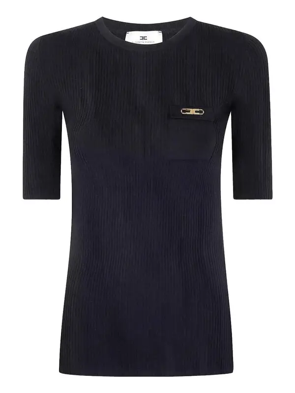 Elisabetta Franchi Ribbed Chain-embellished Top - Black