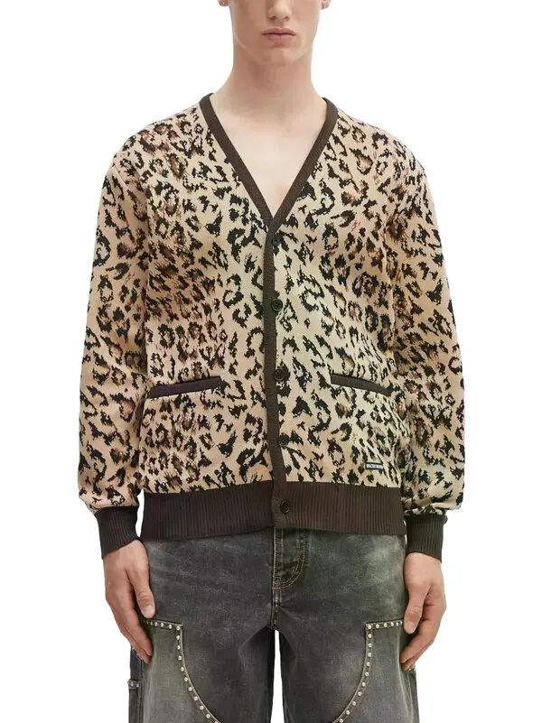 WACKO MARIA Leopard-print Buttoned Cardigan - Neutrals