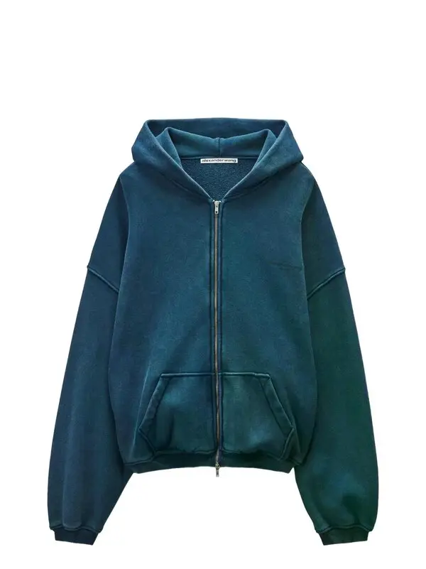 Alexander Wang Logo-embroidered Zip-up Hoodie - Blue