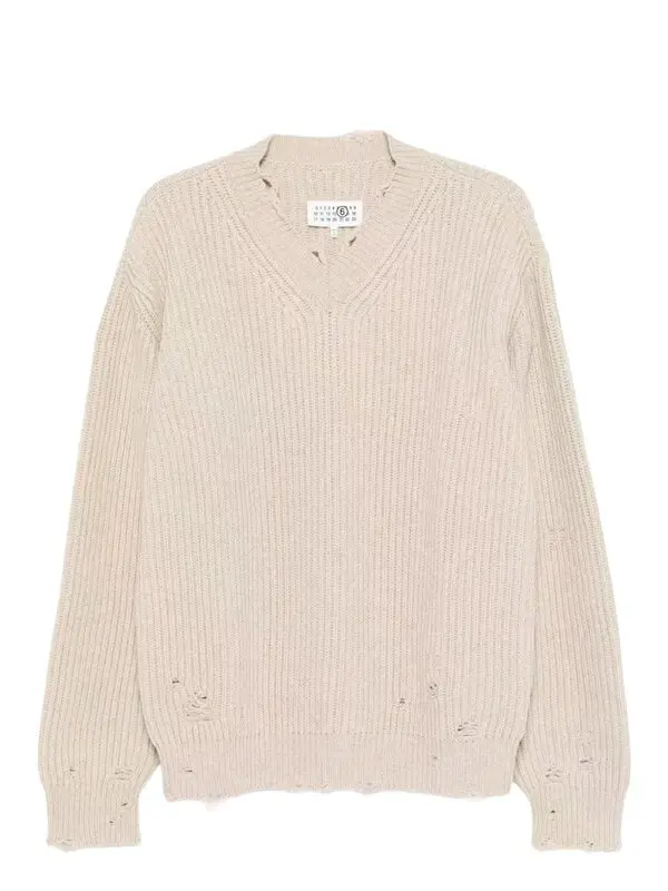 MAISON MARGIELA V-neck Ribbed Knit Sweater - Neutrals