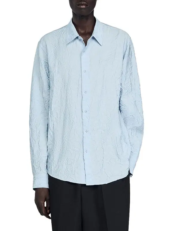 Sandro Crinkled Button-front Shirt - Sky Blue