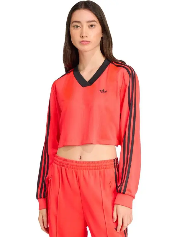 Adidas Adicolor Soccer Jacquard Crop Long-sleeve Top - Lucid Red / Black