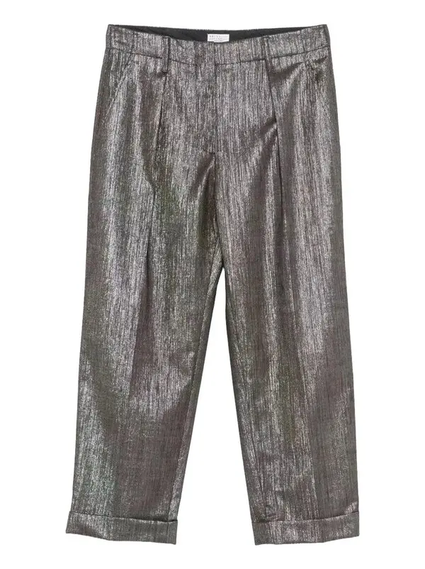 Brunello Cucinelli Pleat-detail Metallic Trousers - Brown