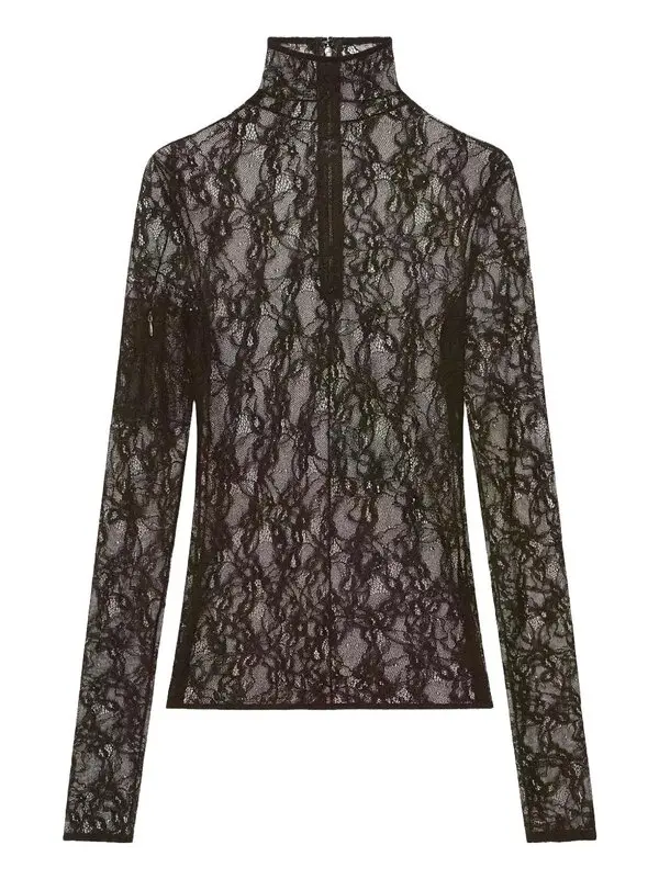 COURREGES Lace High-neck Top - Black